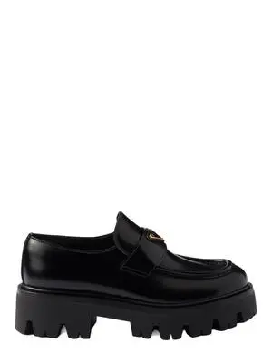 Prada Black Leather Loafers With Enamel Triangle Logo - Multicolor