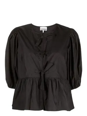 GANNI Puff Sleeve Peplum Top - Multicolor