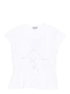 GANNI Puff Sleeve Peplum Top - Multicolor