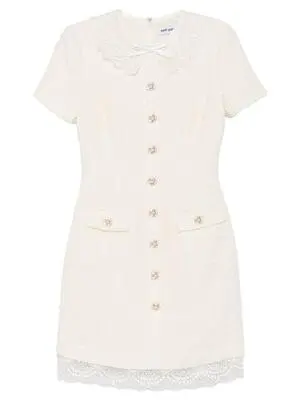 SELF-PORTRAIT Bouclé Mini Dress With Lace Trim - Multicolor