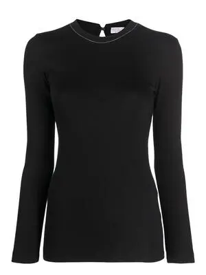 Brunello Cucinelli Cotton Blend Fine Knit Long Sleeve Top - Multicolor