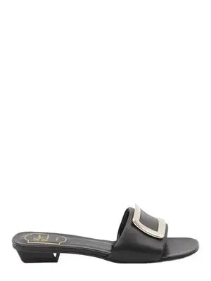 ROGER VIVIER ROGER VIVIER Black Leather Metal Detail Square Toe Slides Multicolor