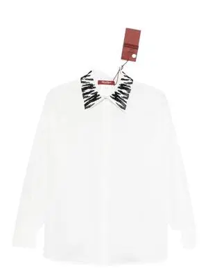 Max Mara White Cotton Shirt With Embellished Collar - Multicolor