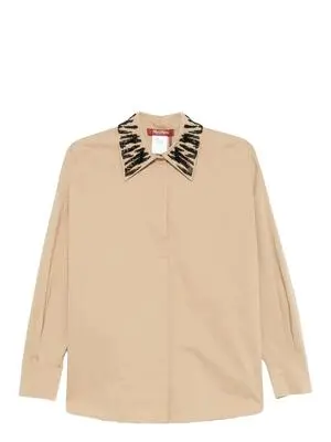 Max Mara Cotton Blend Shirt With Embellished Collar - Multicolor