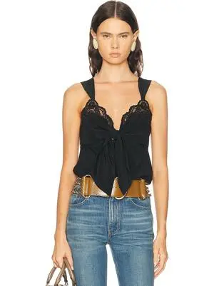 Chloé Tie Front Tank Top With Lace Trim - Black