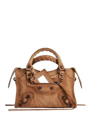 Balenciaga Mini Waxed Suede Le City Top-handle Bag - Brown