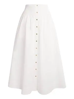 Tory Burch Poplin Buttoned Midi Skirt - White
