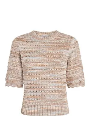 Veronica Beard Cotton-blend Short-sleeve Sweater With Metallic Fibers - Beige