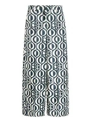 Max Mara Max Mara Silk Geometric Wide-Leg Trousers Navy