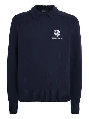 Rlx Ralph Lauren Wimbledon Embroidered Cotton Knit Polo Sweater - Navy