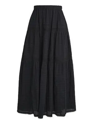 Paige Cotton Embroidered Tiered Maxi Skirt - Black