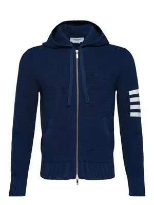 THOM BROWNE Thom Browne 4-Bar Striped Waffle-Knit Zipped Hoodie