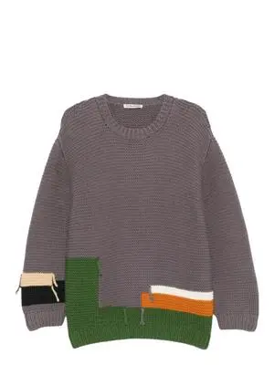 You Must Create Color-blocked Patchwork Sweater - Grey