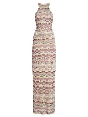 Missoni Sleeveless Halter-neck Wavy Knit Maxi Dress - Multi