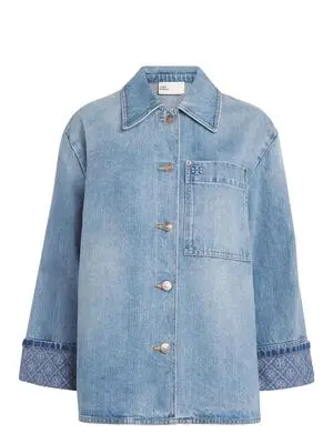 Tory Burch Barn Denim Jacket With Signature T Monogram Detail - Blue