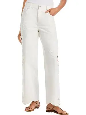 Simkhai Porter Embroidered Wide-leg Denim Pants - Marshmallow
