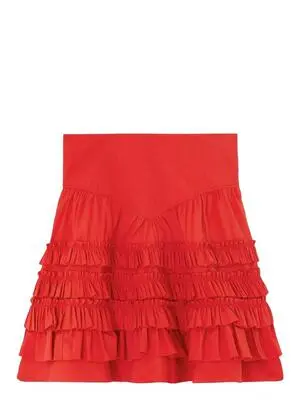 GANNI Organic Cotton Tiered Mini Skirt - Red
