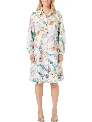 Marina Rinaldi Printed Cotton Shirt Dress - Ice