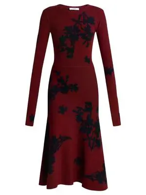 Erdem Jacquard-knit Long-sleeve Dress - Red