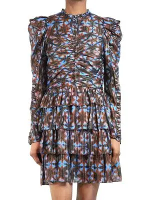Ulla Johnson Ruffled Geometric Print Mini Dress - Brown
