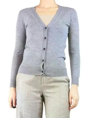 Burberry Fine-knit Check-patch Cardigan - Grey
