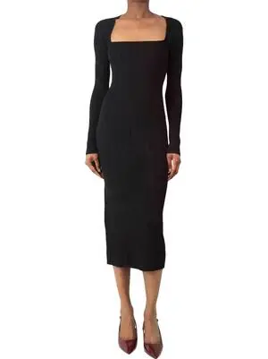 GANNI Rib-knit Midi Dress - Black