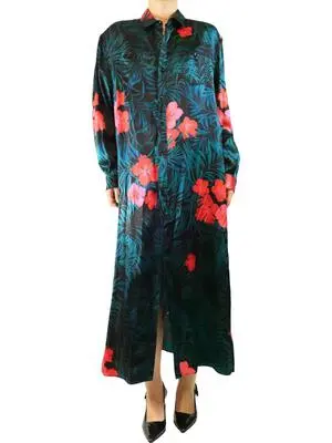 Saint Laurent Floral Print Maxi Shirt Dress - Black