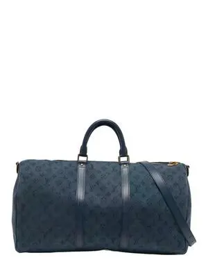 LOUIS VUITTON Keepall Bandoulière Monogram Denim Duffel Bag - Blue