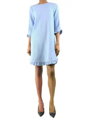 GANNI Ruffled Crepe Mini Dress - Blue
