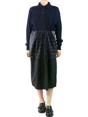 DANIELA GREGIS Drawstring Check Straight Skirt - Grey