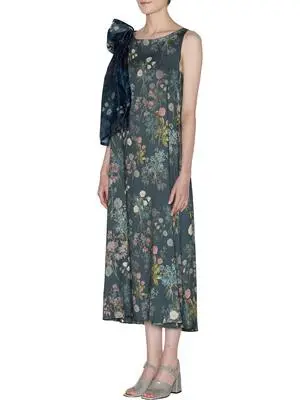 LIA COHEN Emotion Floral Crepe De Chine Bow A-line Dress - Blue