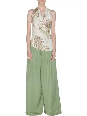 LIA COHEN Presence Floral Crepe De Chine Halter Top - Multicolor