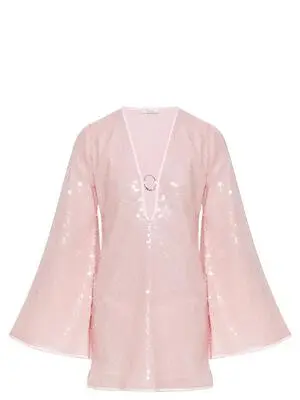 Oseree Sequin Mini Dress With Bell Sleeves - Pink