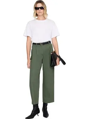 ANINE BING Belen Wide Leg Cotton Twill Trousers - Army