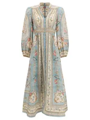 Zimmermann Roselight Linen Midi Dress - Multicolour
