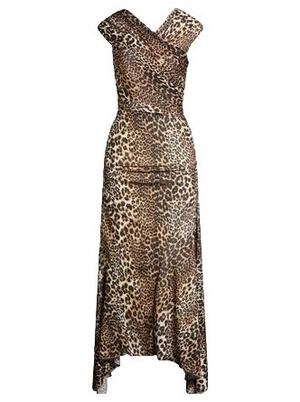GANNI GANNI Leopard-Print Asymmetrical Maxi Dress Sand