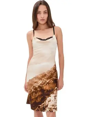 Staud Evangeline Silk Dress With Abstract Print And Lace Trim - Cliffside