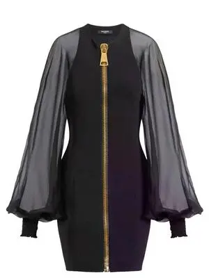 Balmain Short Jersey And Muslin Dress - Black
