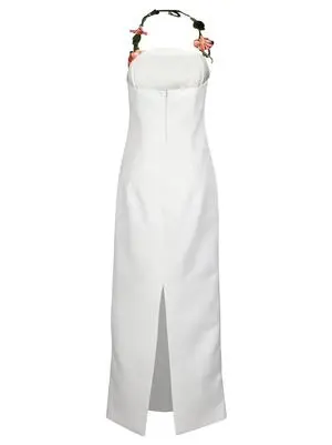 LEO LIN Ava Floral-appliqué Halterneck Maxi Dress - White