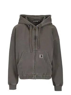 Carhartt Work In Progress Full Zip Hoodie With Logo Patch - Black