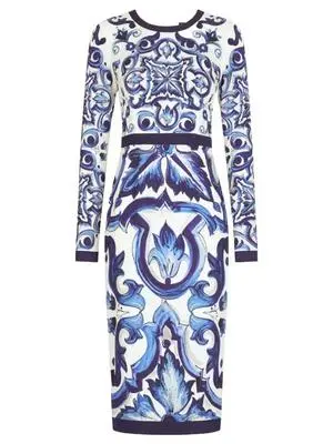 Dolce & Gabbana Majolica-print Long-sleeved Midi Dress - Blue