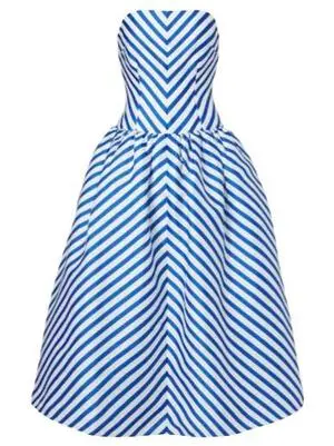 SELF-PORTRAIT Striped Taffeta Bustier Dress - Blue
