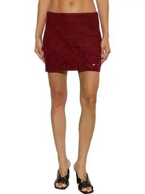 FRAME FRAME Crochet-Knit Floral Pattern Skirt Red