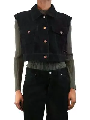 Prada Corduroy Cropped Sleeveless Jacket - Black