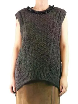 Simone Rocha Beaded Sleeveless Chunky Knit Top - Brown