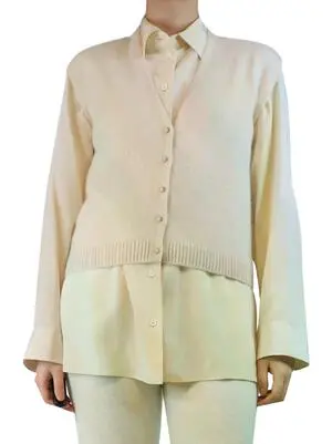 ME+EM Cream White Cashmere V-neck Button-down Knit Vest - Neutrals