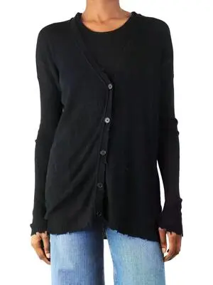 Helmut Lang Distressed Ribbed-knit Cardigan - Black