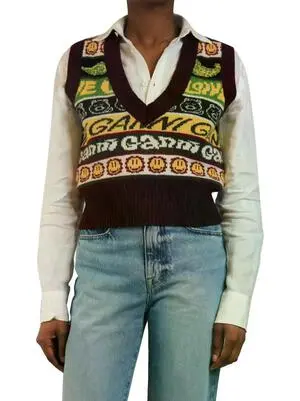 GANNI GANNI V-Neck Vest With Smiley Face Motif