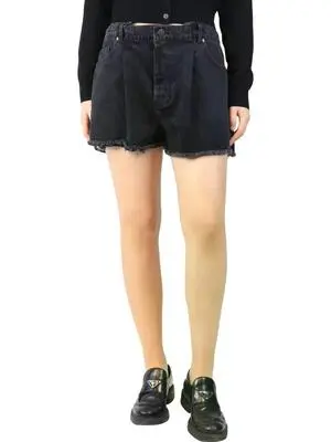 Raey Pleated Frayed-edge Denim Mini Shorts - Black