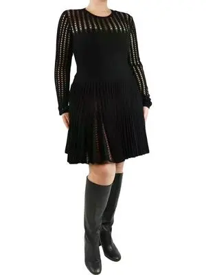 ALAÏA Alaïa Perforated Pleated Knit Dress